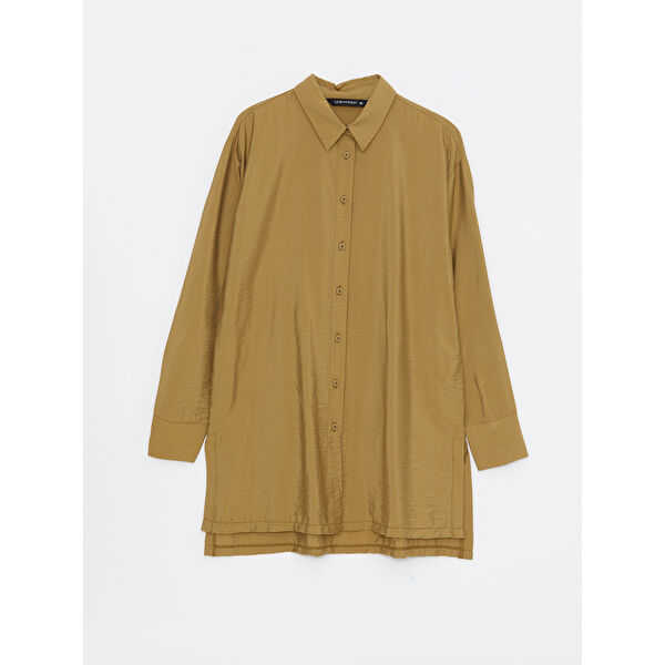 Önden Düğme Kapamalı Düz Uzun Kollu Kadın Gömlek