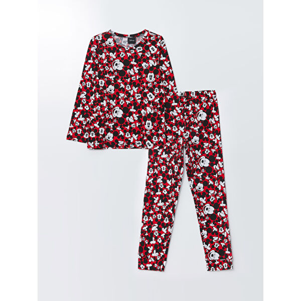 Bisiklet Yaka Mickey Mouse Baskılı Uzun Kollu Kız Çocuk Pijama Takımı Bisiklet Yaka Mickey Mouse Baskılı Uzun Kollu Kız Çocuk Pijama Takımı