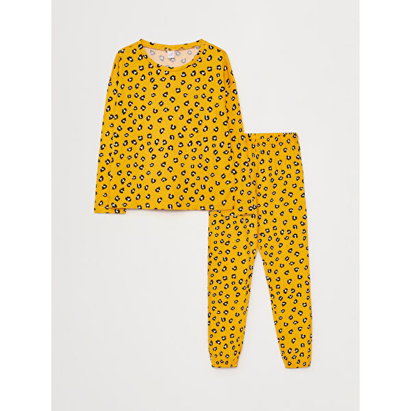 Bisiklet Yaka Baskılı Uzun Kollu Kız Çocuk Pijama Takımı