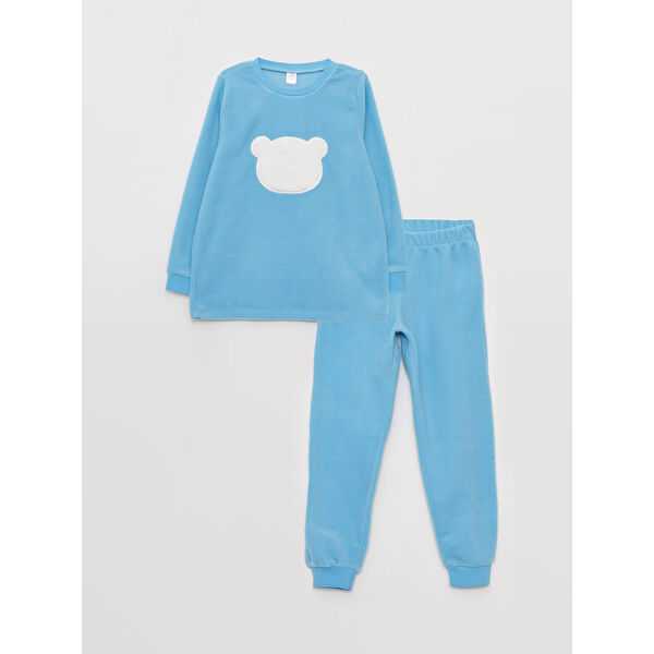 Bisiklet Yaka Nakışlı Uzun Kollu Polar Kız Çocuk Pijama Takımı Bisiklet Yaka Nakışlı Uzun Kollu Polar Kız Çocuk Pijama Takımı