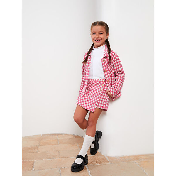 Beli Lastikli Ekose Kız Çocuk Şort Etek