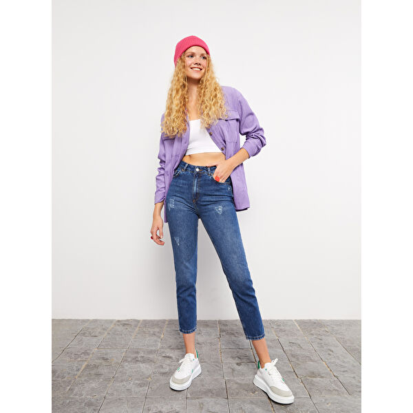 Yüksek Bel Wideleg Düz Kadın Jean Pantolon