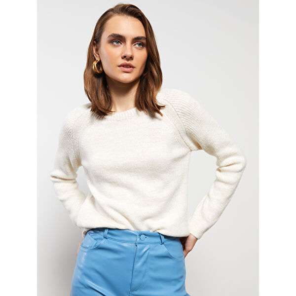 Bisiklet Yaka Düz Uzun Kollu Kadın Triko Kazak