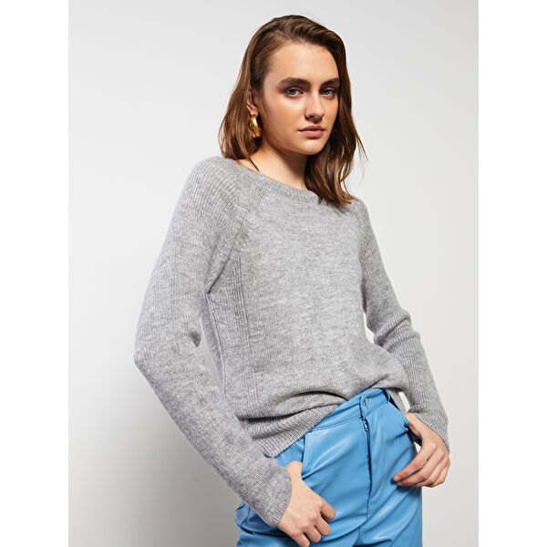 Bisiklet Yaka Düz Uzun Kollu Kadın Triko Kazak