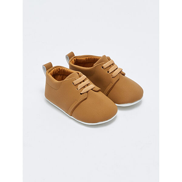 Deri Görünümlü Bağcıklı Erkek Bebek Yürüme Öncesi Ayakkabı