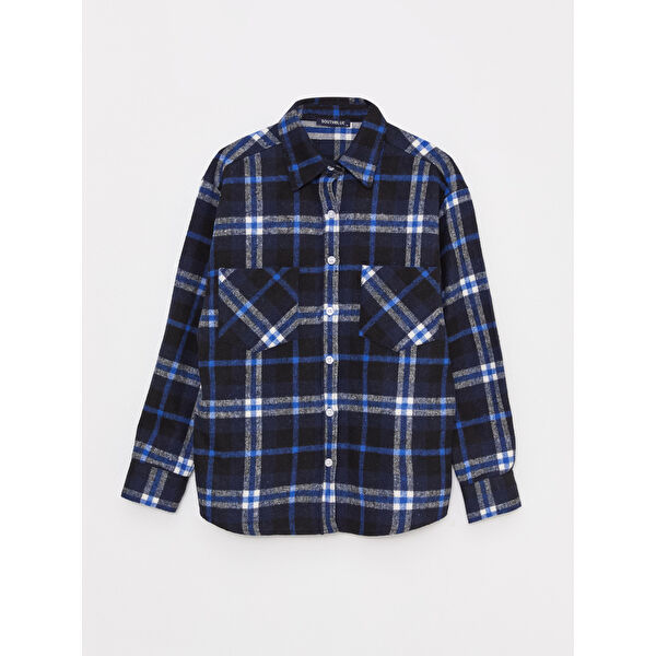 Ekose Uzun Kollu Oxford Kadın Gömlek Ceket