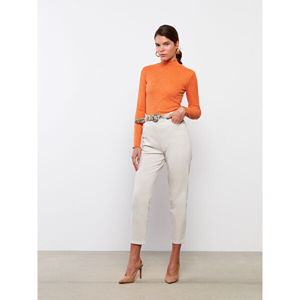 Beli Lastikli Düz Kadın Jean Pantolon