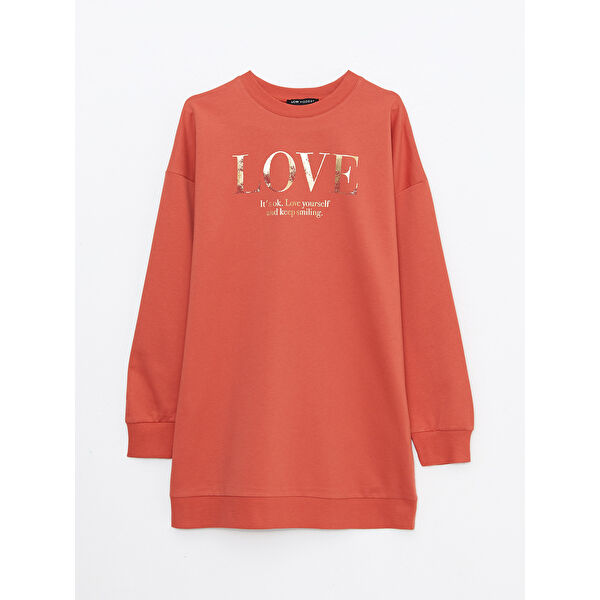 Bisiklet Yaka Baskılı Uzun Kollu Oversize Kadın Tunik