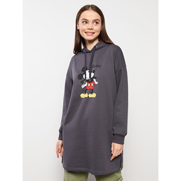 Kapüşonlu Mickey Mouse Baskılı Uzun Kollu Kadın Tunik Kapüşonlu Mickey Mouse Baskılı Uzun Kollu Kadın Tunik