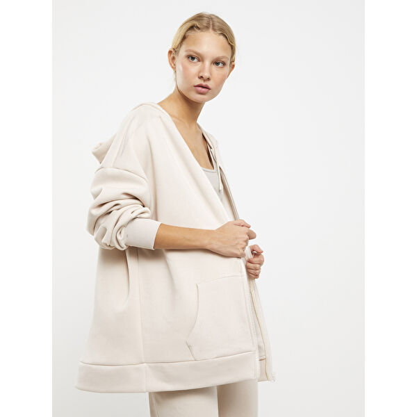 Kapüşonlu Düz Uzun Kollu Kadın Spor Hırka Kapüşonlu Düz Uzun Kollu Kadın Spor Hırka