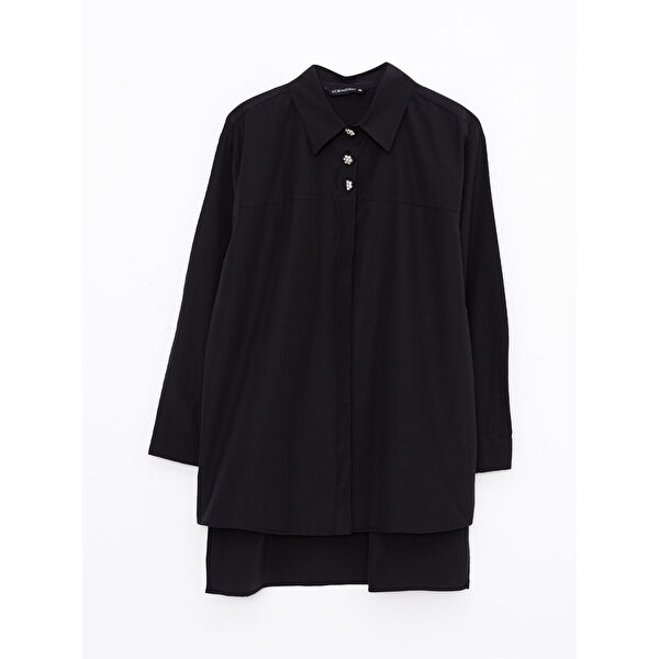 Gömlek Yaka Düz Uzun Kollu Poplin Kadın Tunik