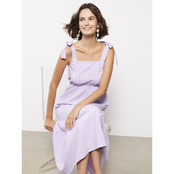 Kare Yaka Ekose Askılı Kadın Elbise Kare Yaka Ekose Askılı Kadın Elbise