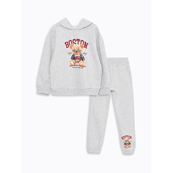 Kapüşonlu Baskılı Uzun Kollu Kız Çocuk Sweatshirt ve Eşofman Altı Kapüşonlu Baskılı Uzun Kollu Kız Çocuk Sweatshirt ve Eşofman Altı