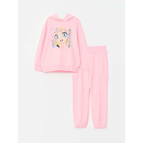 Kapüşonlu Baskılı Uzun Kollu Kız Çocuk Sweatshirt ve Eşofman Altı Kapüşonlu Baskılı Uzun Kollu Kız Çocuk Sweatshirt ve Eşofman Altı