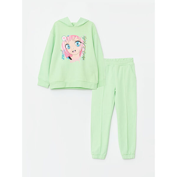 Kapüşonlu Baskılı Uzun Kollu Kız Çocuk Sweatshirt ve Eşofman Altı Kapüşonlu Baskılı Uzun Kollu Kız Çocuk Sweatshirt ve Eşofman Altı