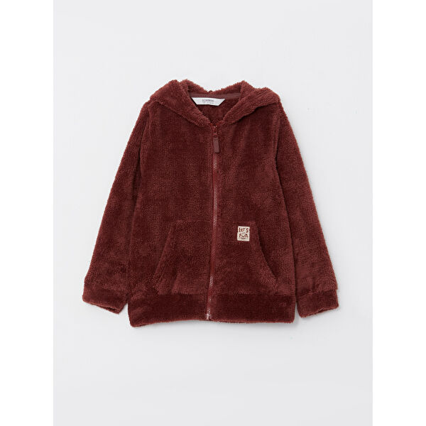 Kapüşonlu Basic Uzun Kollu Pelüş Kız Çocuk Fermuarlı Sweatshirt Kapüşonlu Basic Uzun Kollu Pelüş Kız Çocuk Fermuarlı Sweatshirt