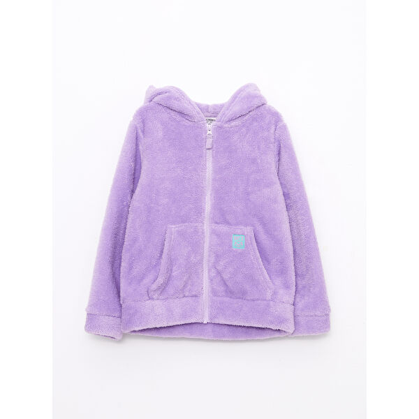 Kapüşonlu Basic Uzun Kollu Pelüş Kız Çocuk Fermuarlı Sweatshirt Kapüşonlu Basic Uzun Kollu Pelüş Kız Çocuk Fermuarlı Sweatshirt