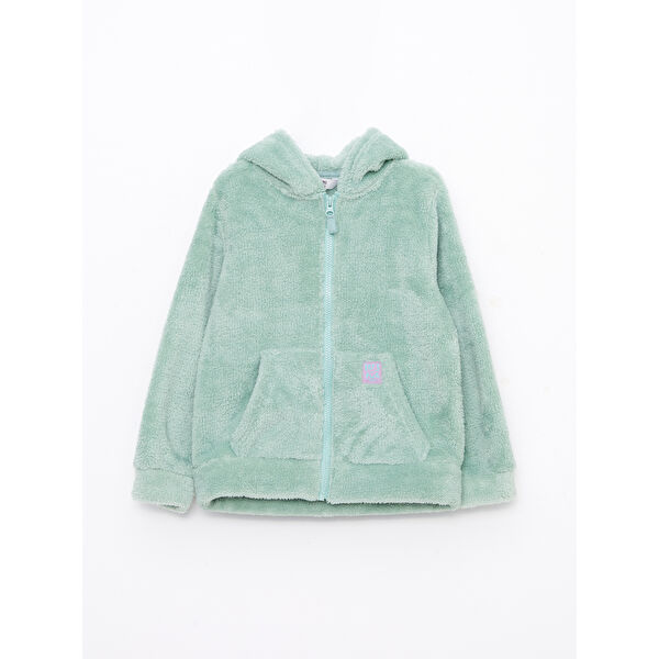 Kapüşonlu Basic Uzun Kollu Pelüş Kız Çocuk Fermuarlı Sweatshirt Kapüşonlu Basic Uzun Kollu Pelüş Kız Çocuk Fermuarlı Sweatshirt