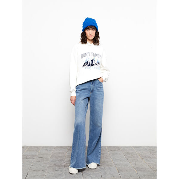 Yüksek Bel Wideleg Düz Kadın Jean Pantolon