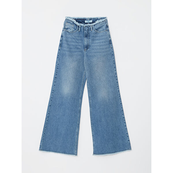 Yüksek Bel Wideleg Düz Kadın Jean Pantolon