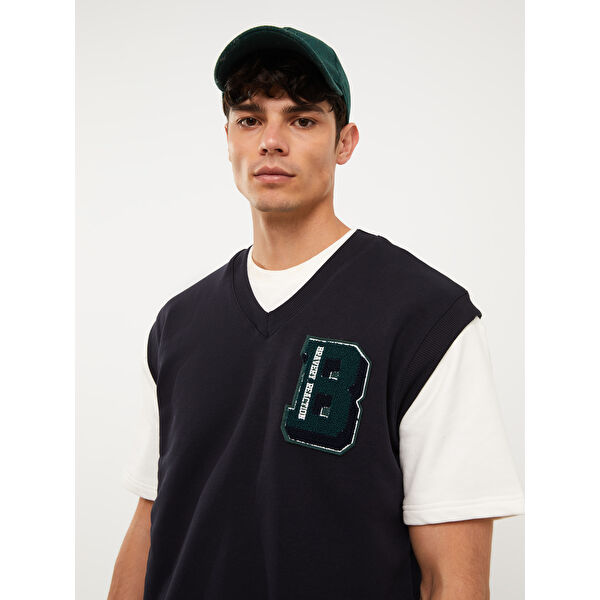 Oversize V Yaka Kolsuz Erkek Sweatshirt