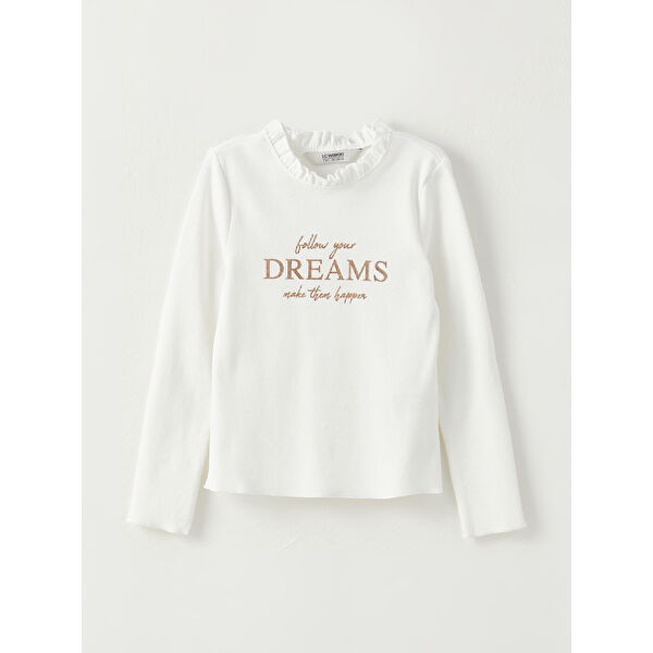 Bisiklet Yaka Baskılı Uzun Kollu Kız Çocuk Tişört