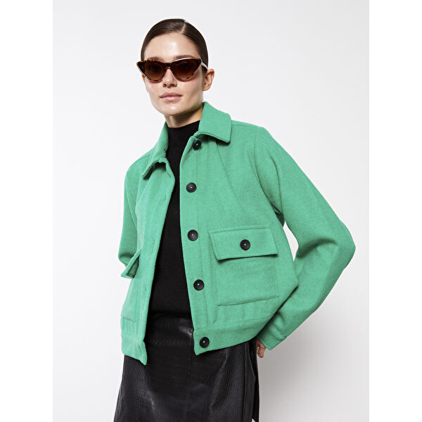 Düz Uzun Kollu Kaşe Kadın Gömlek Ceket Düz Uzun Kollu Kaşe Kadın Gömlek Ceket