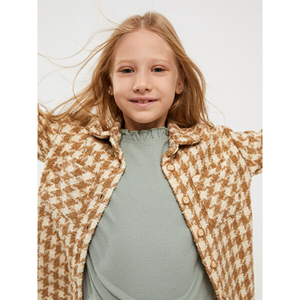 Kazayağı Desenli Uzun Kollu Kız Çocuk Gömlek Ceket