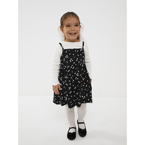 Bisiklet Yaka Uzun Kollu Kız Bebek Tişört ve Elbise 2'li Takım