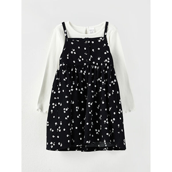 Bisiklet Yaka Uzun Kollu Kız Bebek Tişört ve Elbise 2'li Takım