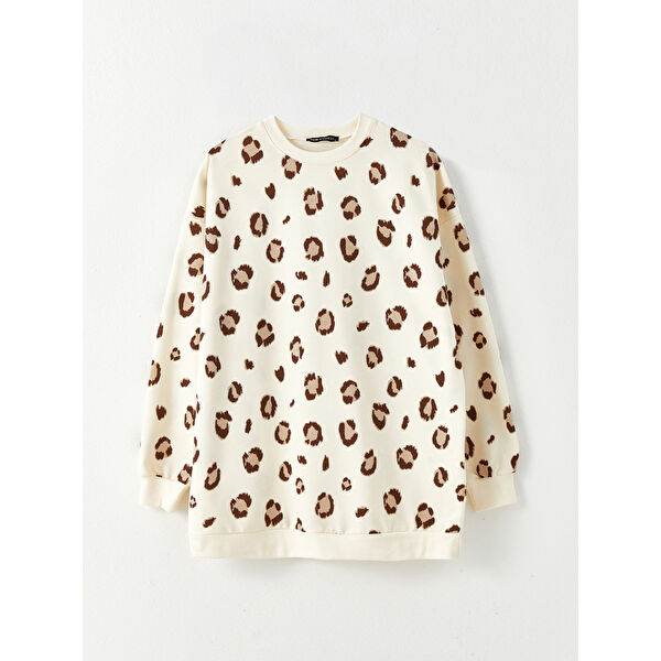 Bisiklet Yaka Desenli Uzun Kollu Oversize Kadın Tunik