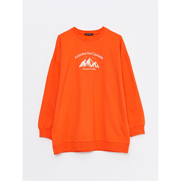 Bisiklet Yaka Baskılı Uzun Kollu Oversize Kadın Tunik