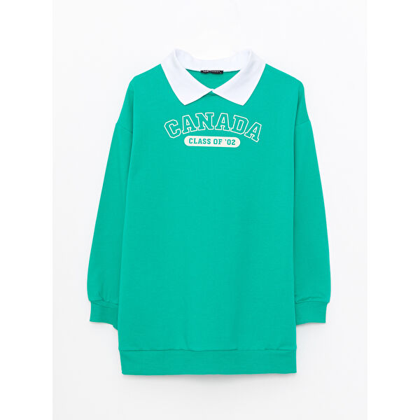 Gömlek Yaka Baskılı Uzun Kollu Kadın Tunik