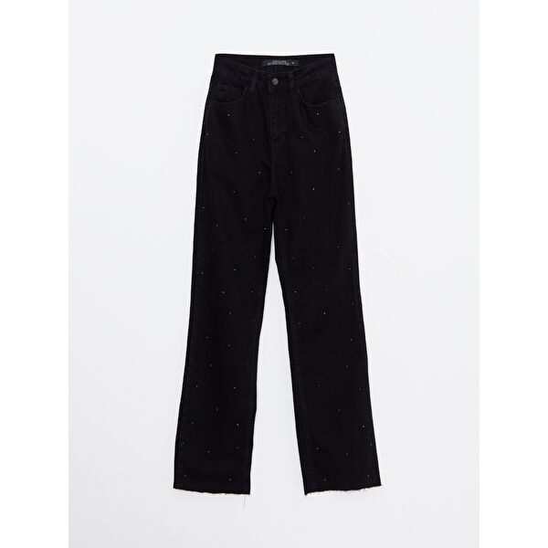 Straight Fit Taş Baskılı Kadın Jean Pantolon