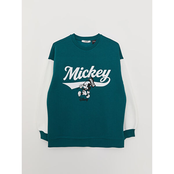 Bisiklet Yaka Mickey Mouse Baskılı Uzun Kollu Kadın Sweatshirt