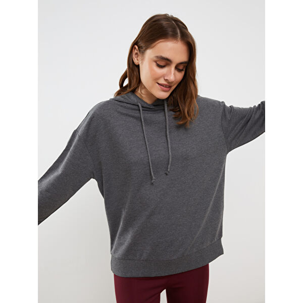 Kapüşonlu Düz Uzun Kollu Kadın Pijama Üst