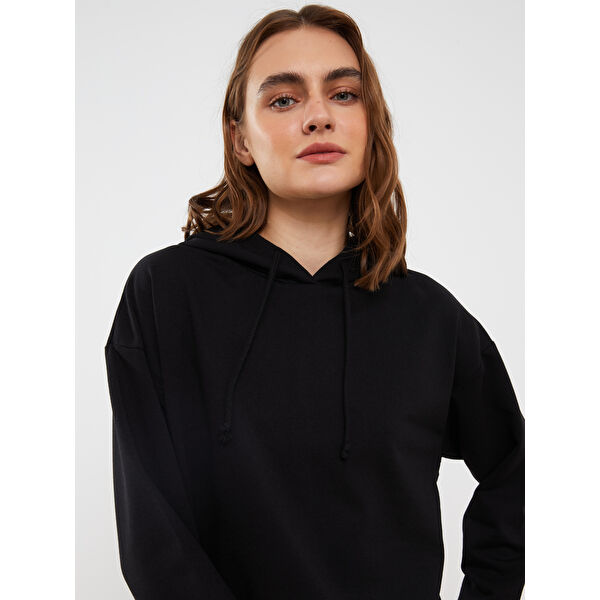 Kapüşonlu Düz Uzun Kollu Kadın Pijama Üst