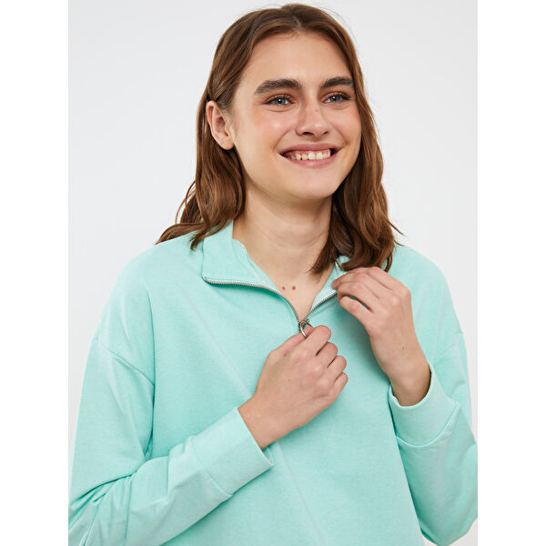 Dik Yaka Düz Uzun Kollu Kadın Pijama Üst