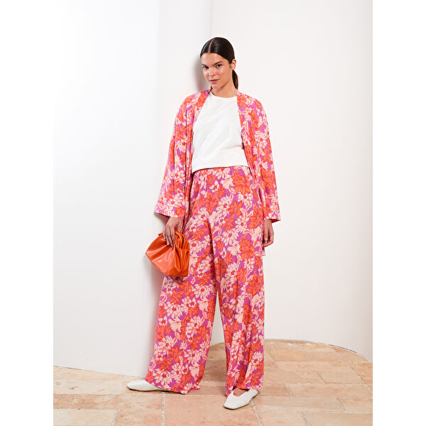 Beli Lastikli Rahat Kalıp Desenli Viskon Kadın Pantolon Beli Lastikli Rahat Kalıp Desenli Viskon Kadın Pantolon