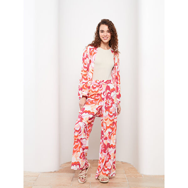 Beli Lastikli Rahat Kalıp Desenli Viskon Kadın Pantolon Beli Lastikli Rahat Kalıp Desenli Viskon Kadın Pantolon