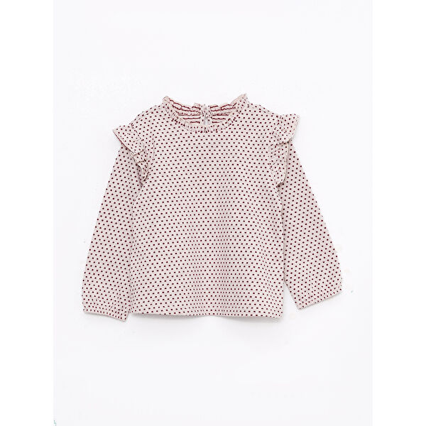 Dik Yaka Uzun Kollu Desenli Kız Bebek Tişört