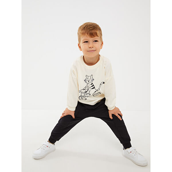 Bisiklet Yaka Uzun Kollu Baskılı Erkek Bebek Sweatshirt ve Pantolon 2'li Takım