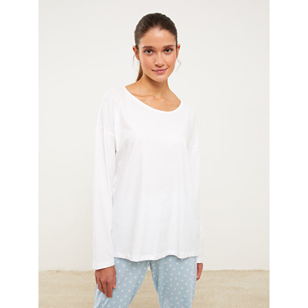 Bisiklet Yaka Desenli Uzun Kollu Pamuklu Kadın Pijama Takımı