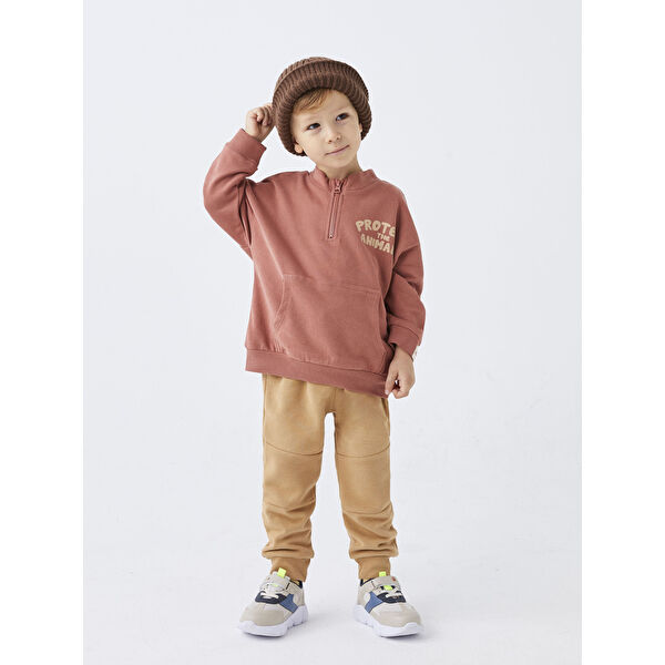 Dik Yaka Uzun Kollu Baskılı Erkek Bebek Sweatshirt ve Eşofman Alt 2'li Takım Dik Yaka Uzun Kollu Baskılı Erkek Bebek Sweatshirt ve Eşofman Alt 2'li Takım