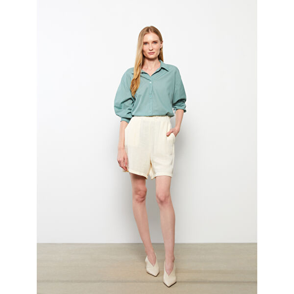 Önden Düğme Kapamalı Düz Uzun Kollu Tencel Kadın Gömlek