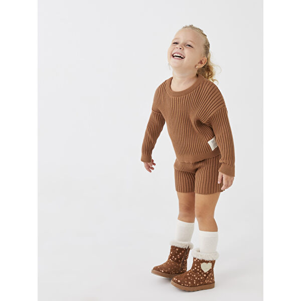 Bisiklet Yaka Uzun Kollu Triko Kız Bebek 3'lü Takım