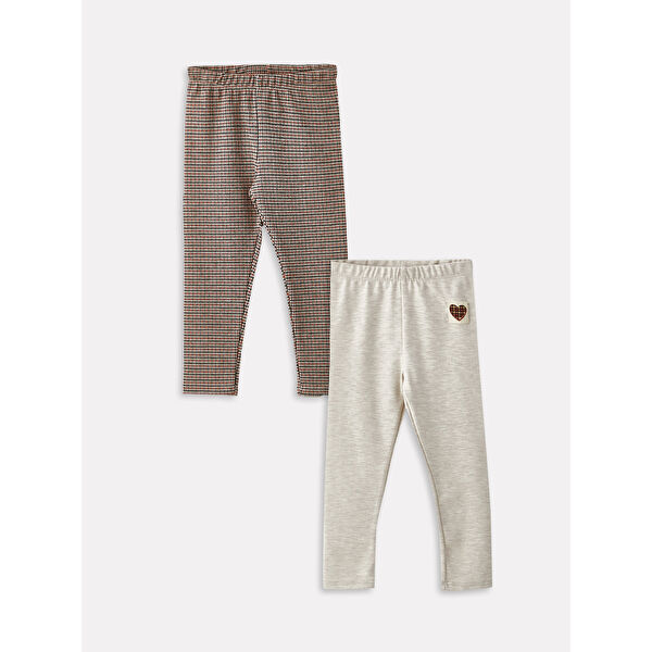 Desenli Beli Lastikli Kız Bebek Tayt 2'li Takım