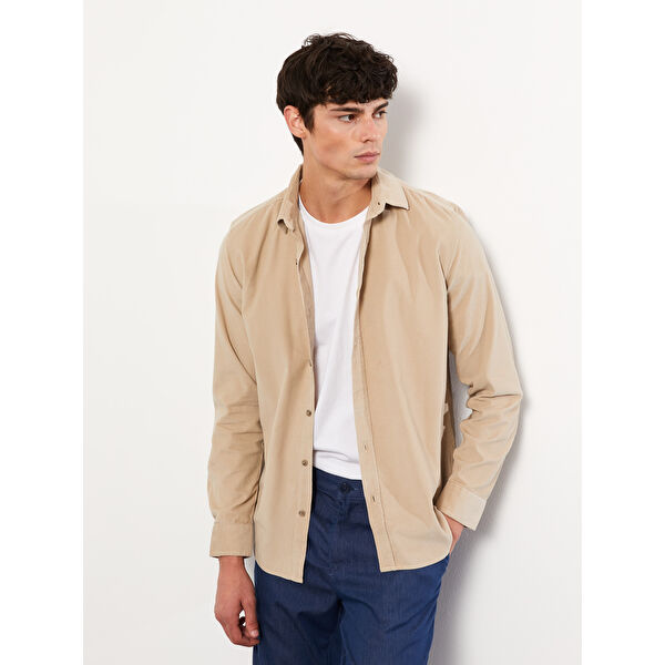 Regular Fit Uzun Kollu Kadife Erkek Gömlek Ceket