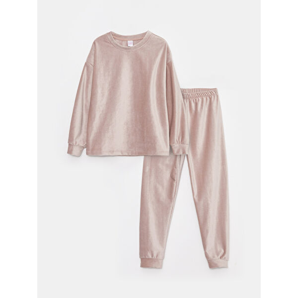 Bisiklet Yaka Basic Uzun Kollu Kadife Kız Çocuk Pijama Takımı Bisiklet Yaka Basic Uzun Kollu Kadife Kız Çocuk Pijama Takımı