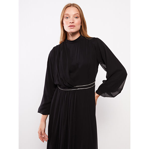 Bisiklet Yaka Taş İşlemeli Uzun Kollu Kadın Abiye Elbise Bisiklet Yaka Taş İşlemeli Uzun Kollu Kadın Abiye Elbise